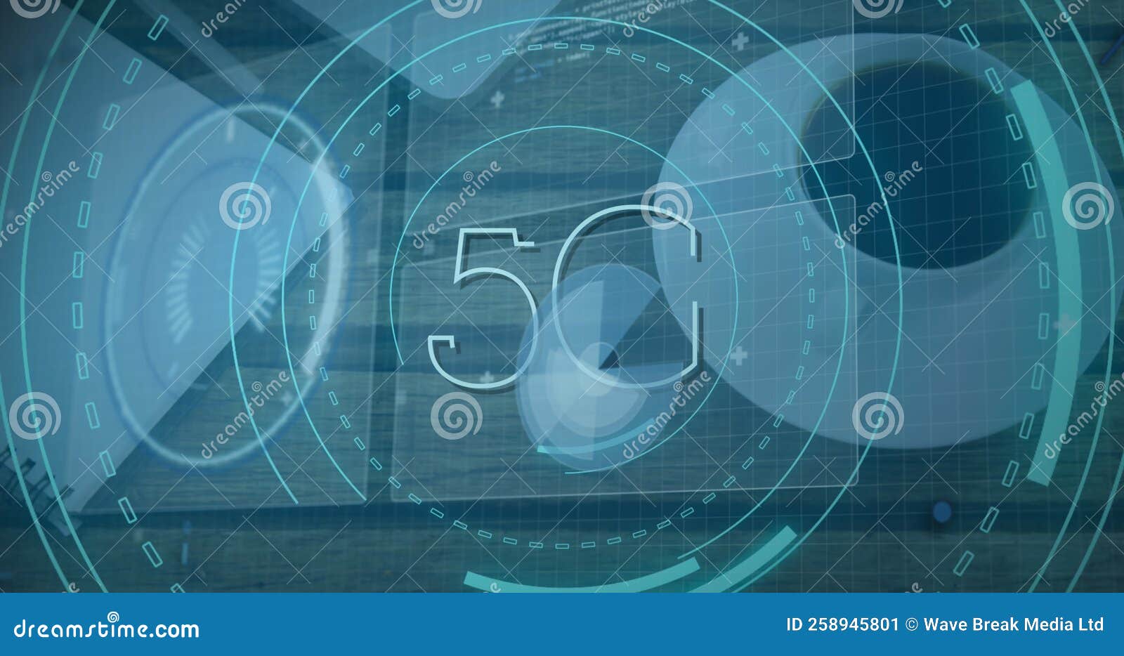 Image of Scope Scanning with 5g Text and Data Processing Over Desk with ...