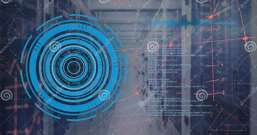 Image of Scope Scanning with Mathematical Equations and Data Processing Over Server Room Stock ...