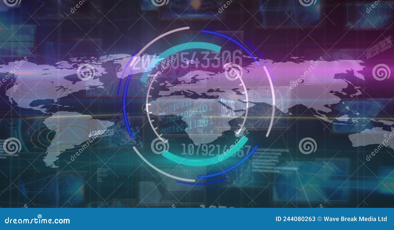 Image of Scope Scanning and Numbers Processing Over World Map Stock ...
