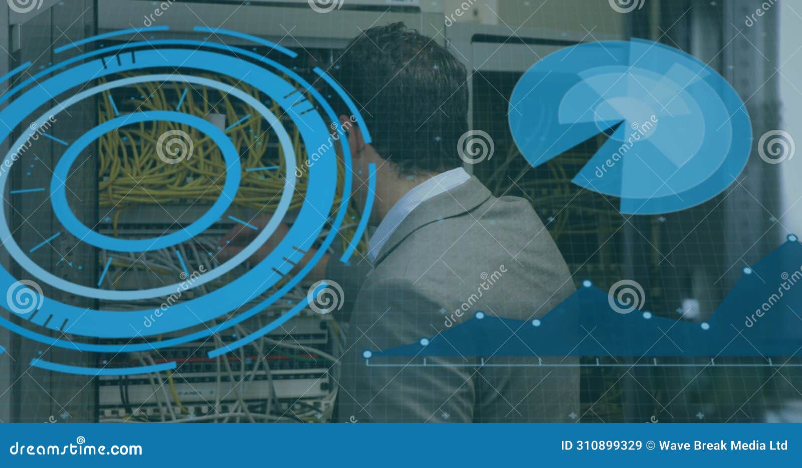 Image of Scope Scanning Over Caucasian Male it Technician Fixing Cables ...