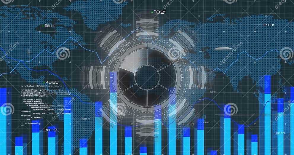 Image of Scope Scanning Over Data Processing and World Map Stock Illustration - Illustration of ...