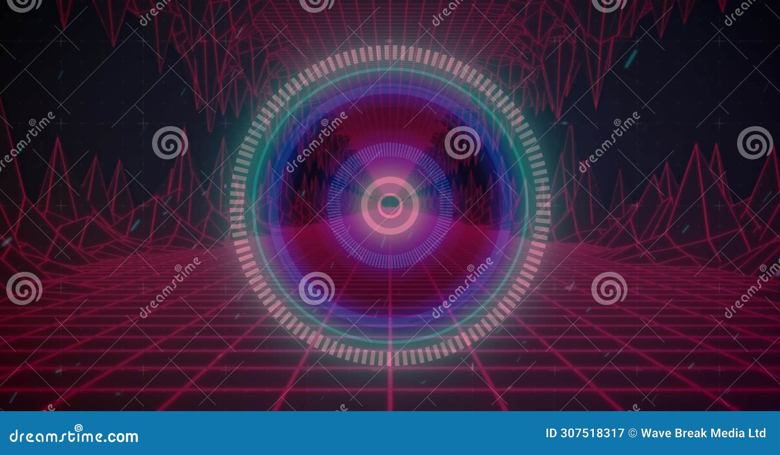 Image of Scope Scanning Over Glowing Pink Map and Grid on Black ...