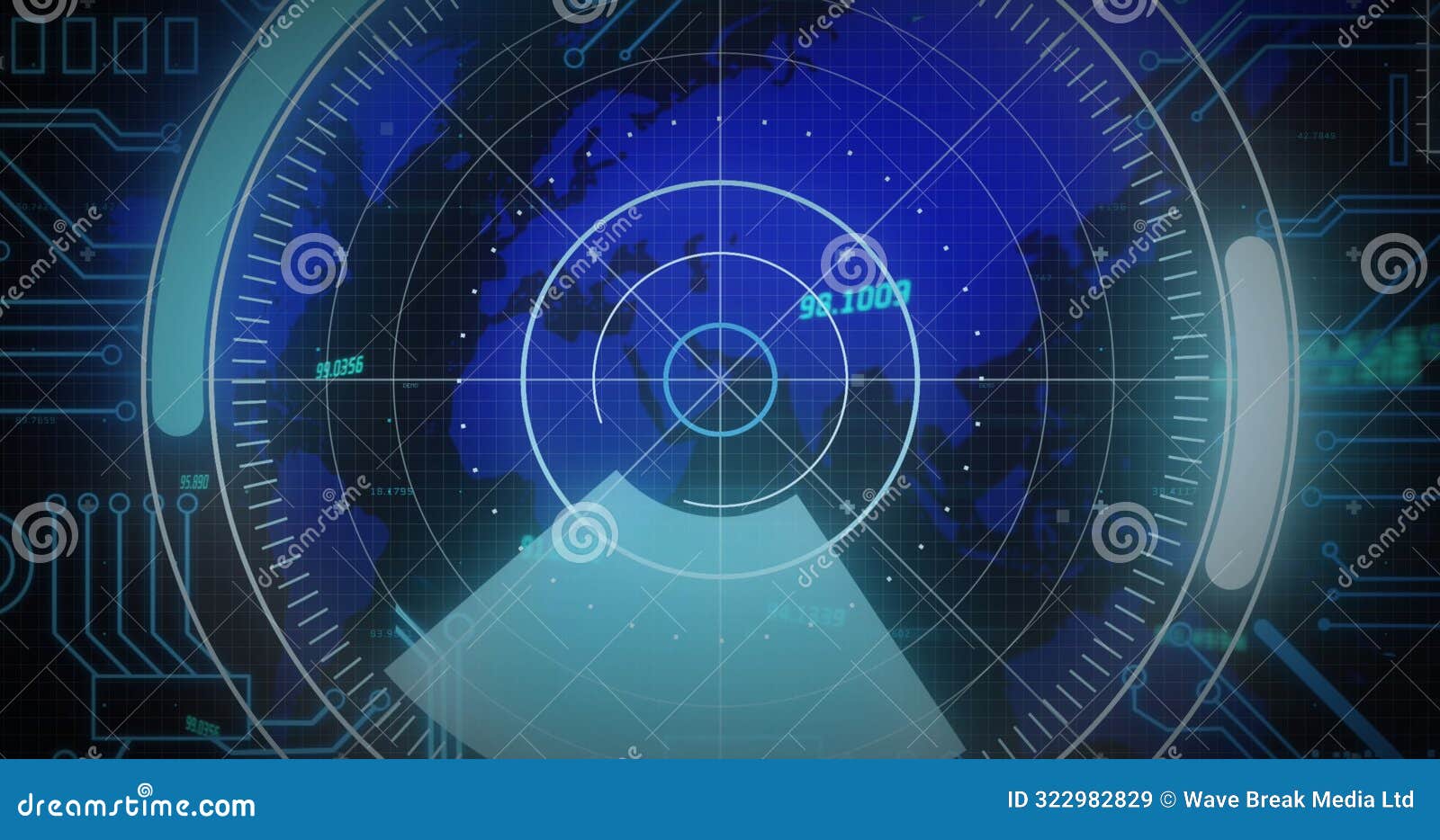 Image of Scope Scanning Over Microprocessor Connections Over World Map on Blue Background Stock ...