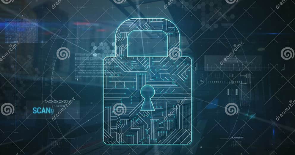 Image of Scope Scanning Over Security Padlock Icon, Network of ...