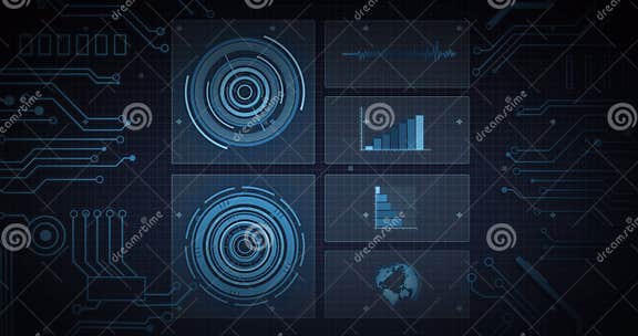 Image of Scope Scanning, Processor Elements and Data Processing on Screens Over Grid Stock ...