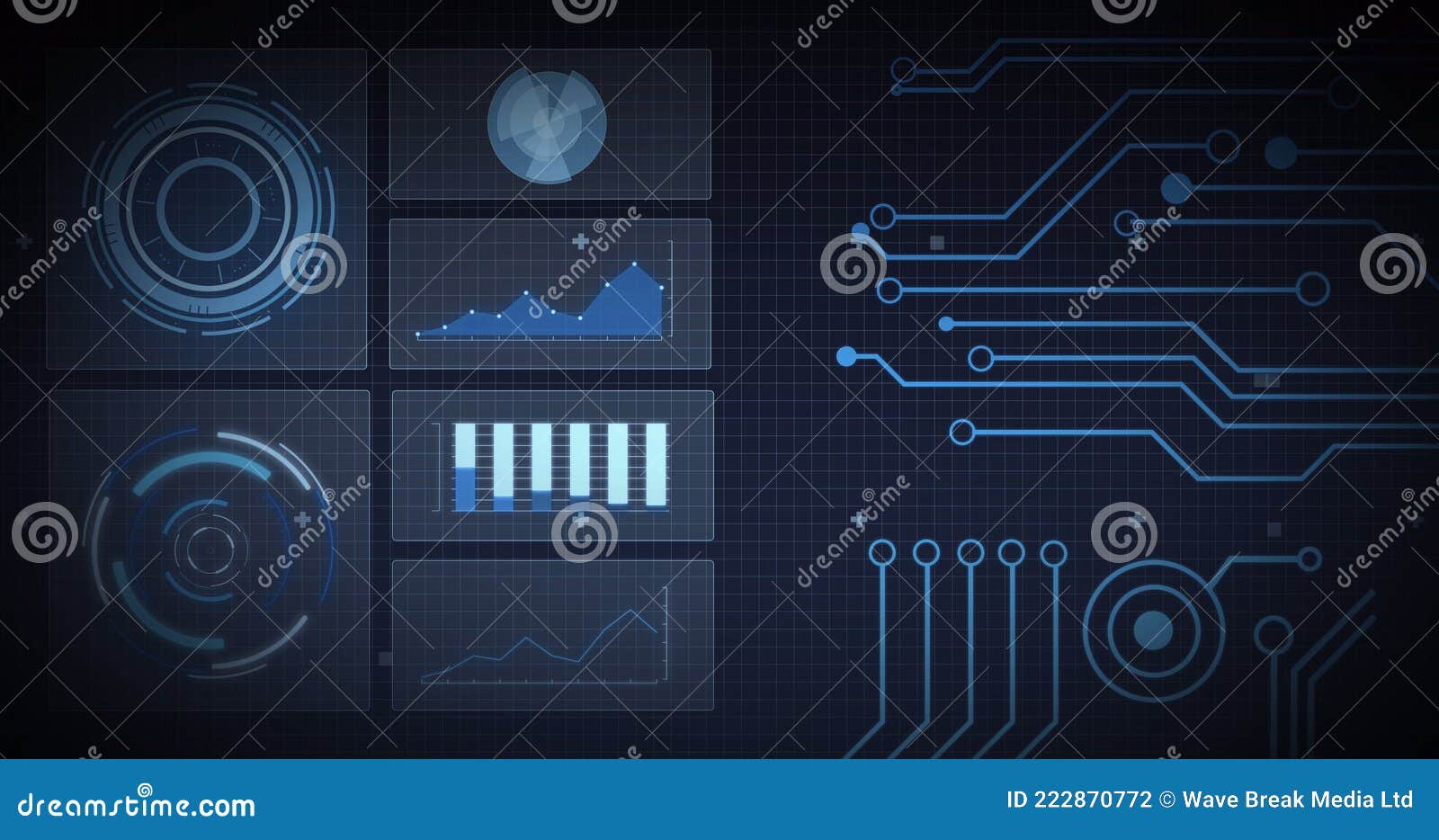 Image of Scope Scanning, Processor Elements and Data Processing on Screens Over Grid Stock ...