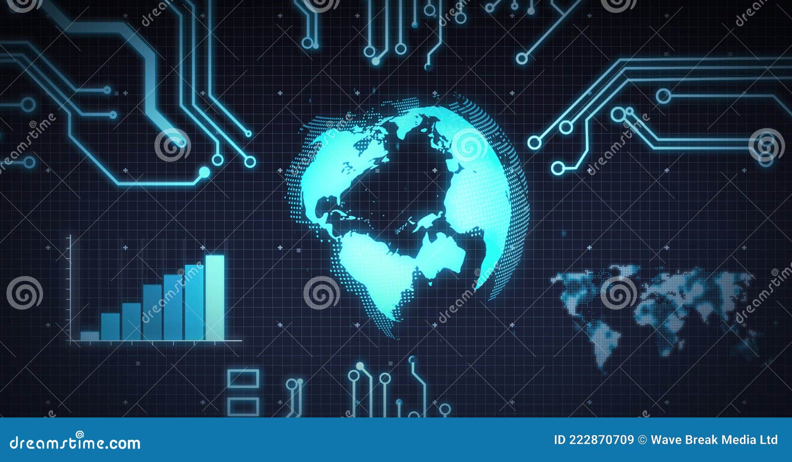 Image of Scope Scanning, Processor Elements, Globe and Data Processing Over Grid Stock ...