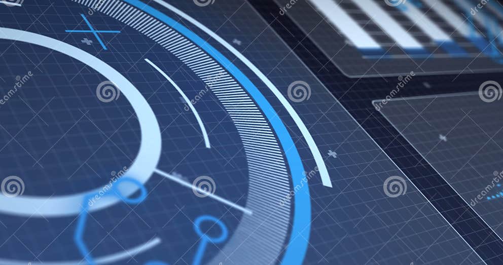 Image of Scope Scanning and Processor Elements on Screens Over Grid Stock Illustration ...