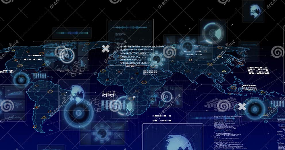 Image of Scopes, Markers and Data Processing Over World Map Stock Illustration - Illustration of ...
