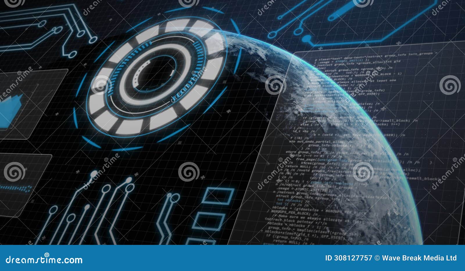 Image of Scopes Scanning Over Blue Grid with Planet Earth Stock ...