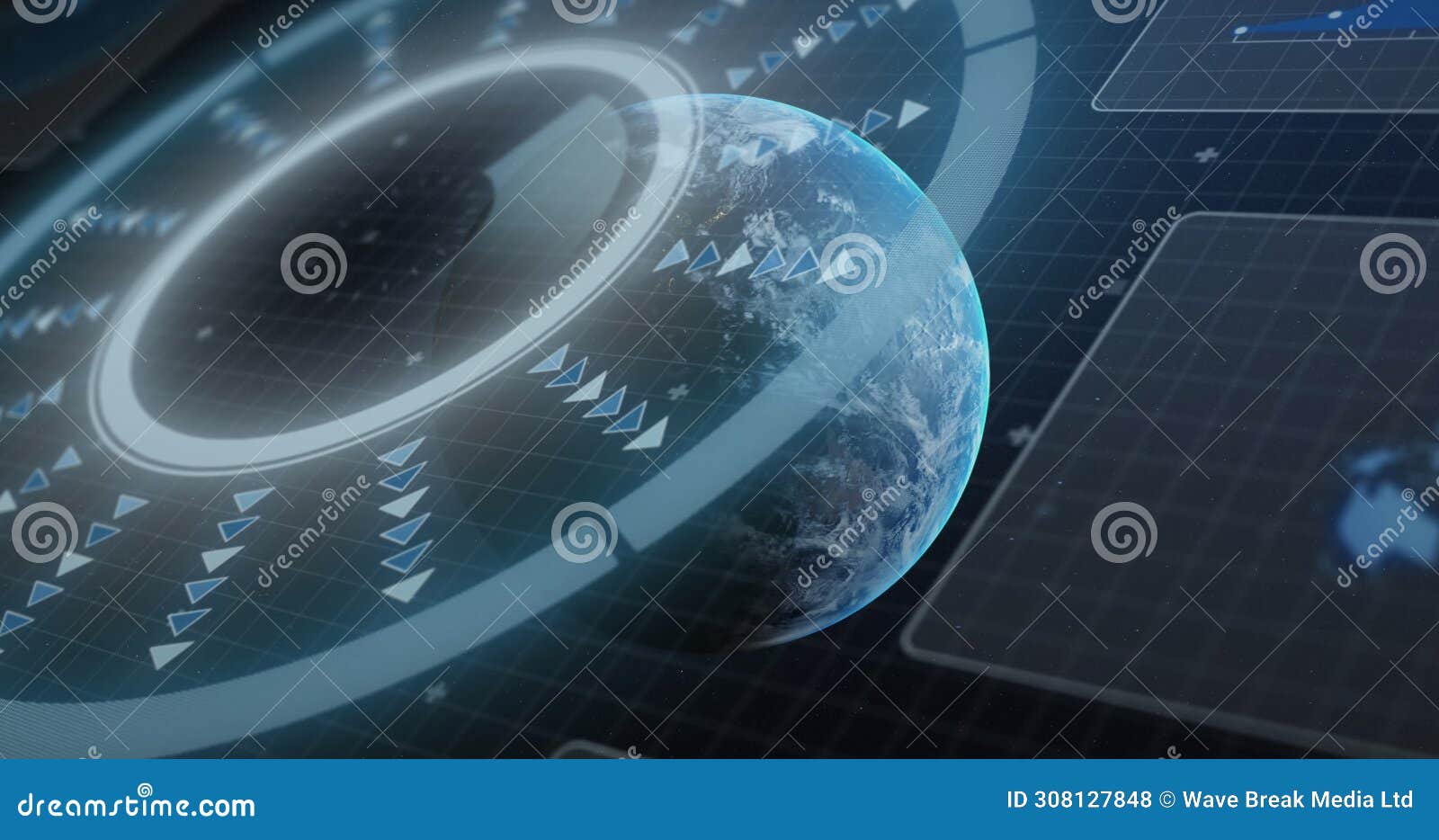 Image of Scopes Scanning Over Blue Grid with Planet Earth Stock Photo ...