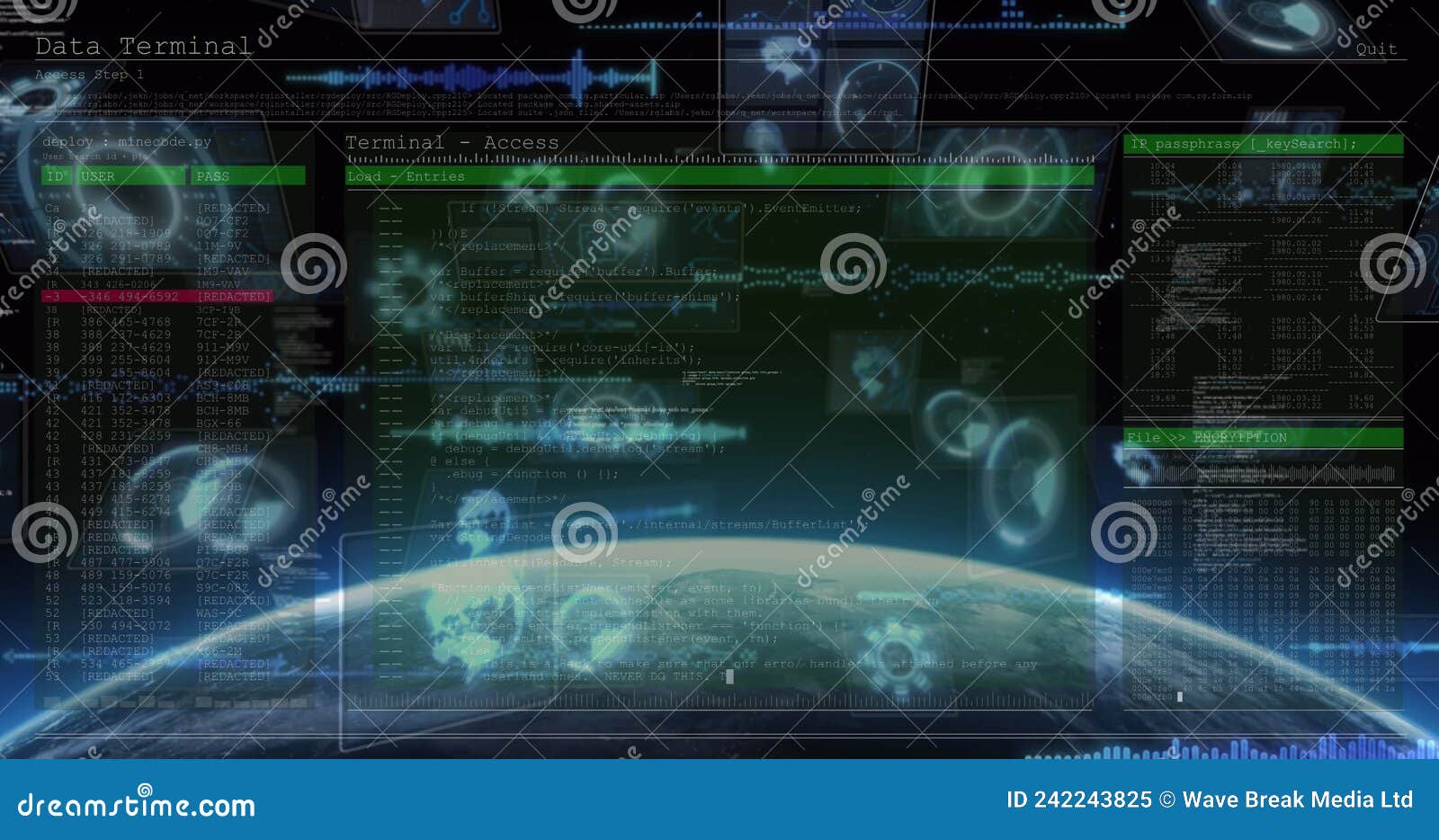 Image of Scopes Scanning on Screens with Data Processing Over Planet ...