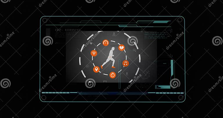 Image of Screen with Person Running and Data Processing Stock ...