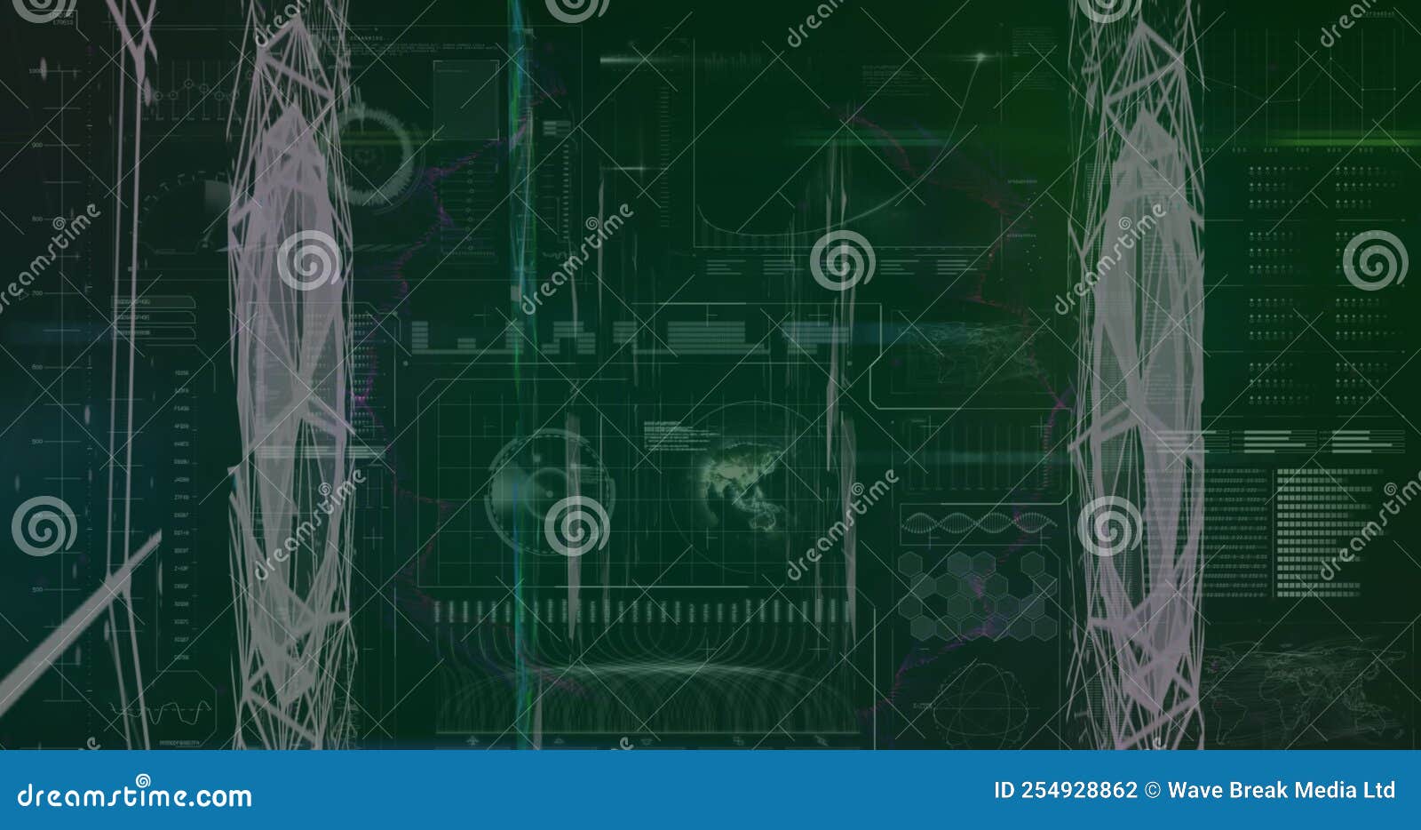 Image of Screens of Network of Connections Against Data Processing on ...