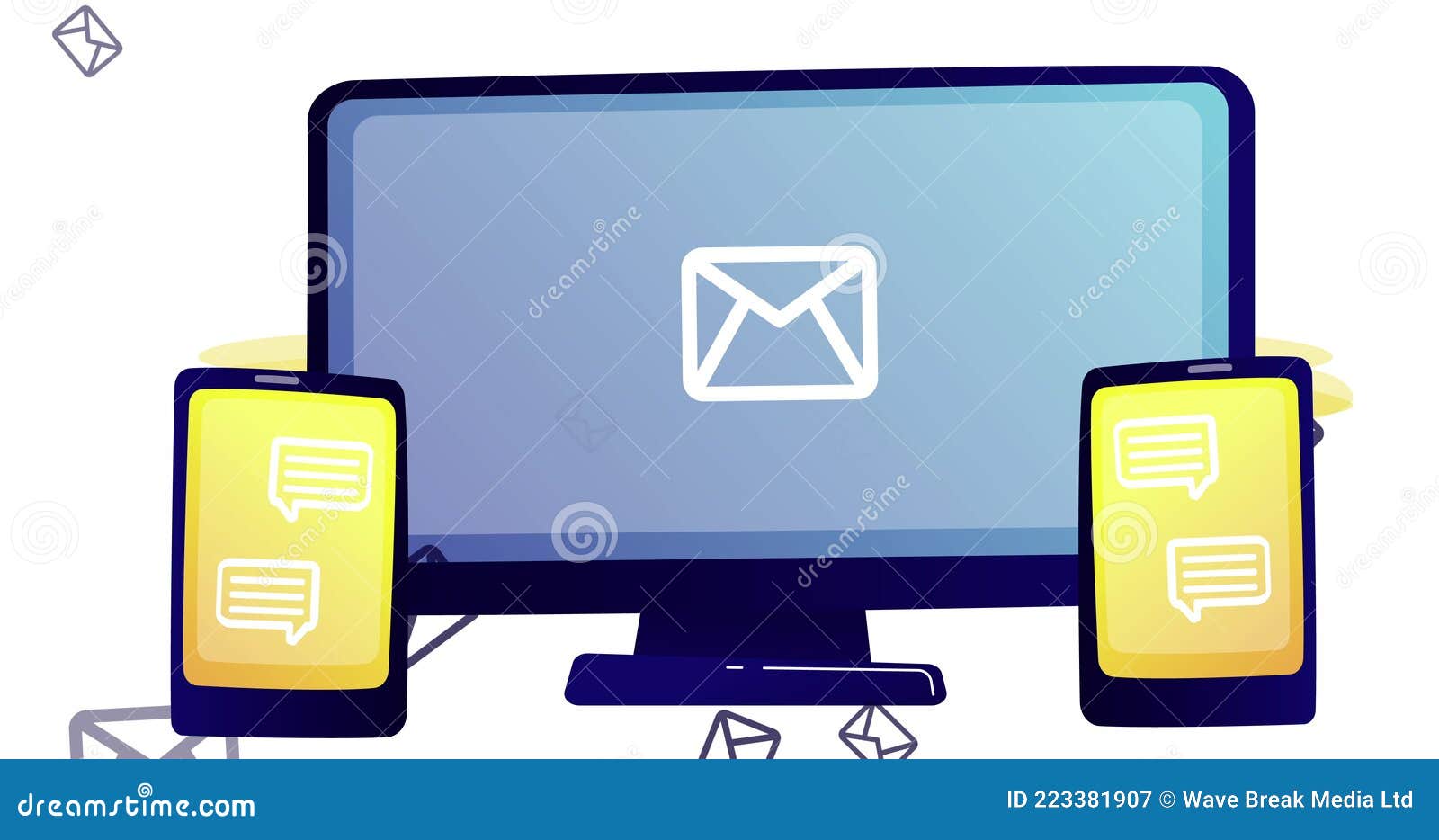 Image of Screens with Social Media Icons, Speech Bubbles Interface ...