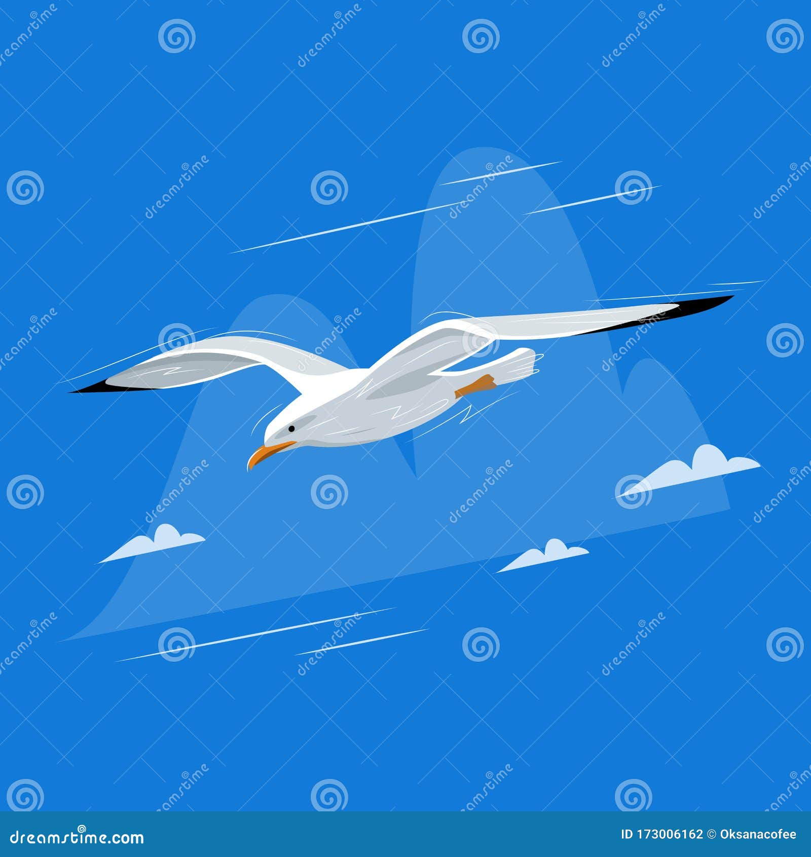 Image of a Seagull on a Blue Background. Vector Illustration. Stock ...
