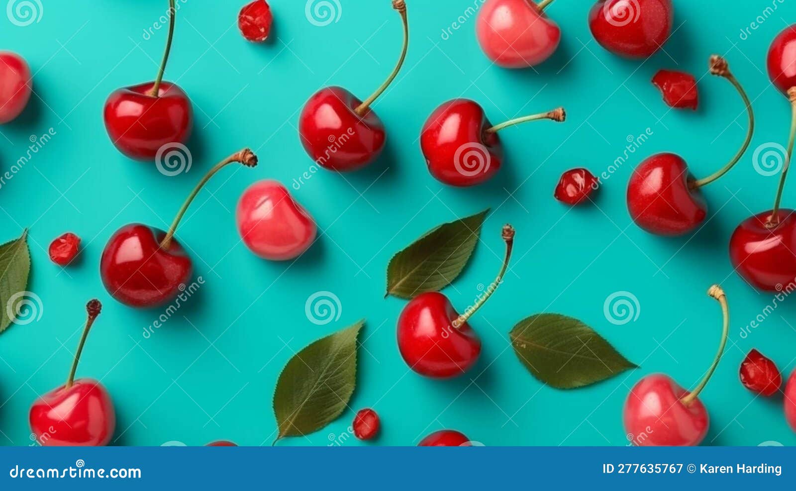 Seamless Collage of Cherries on Blue Background Stock Illustration ...