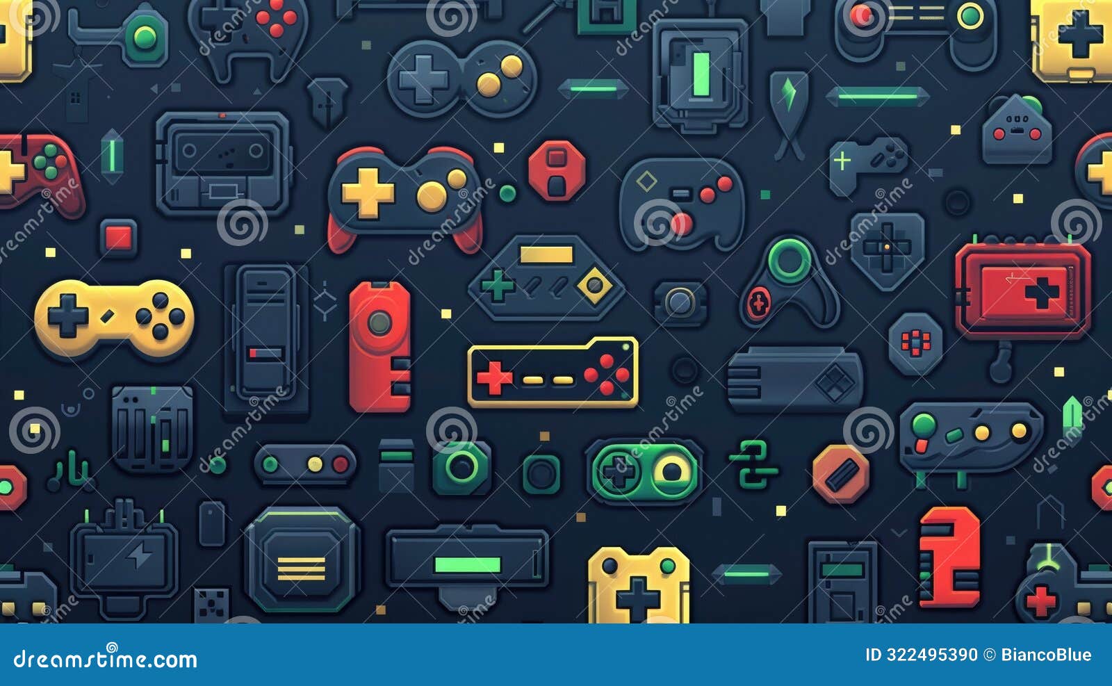 The Image is a Seamless Pattern of Video Game Controllers of Various ...