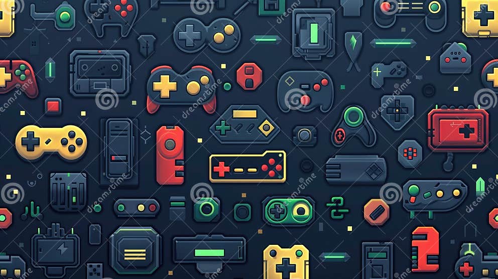 The Image is a Seamless Pattern of Video Game Controllers of Various ...