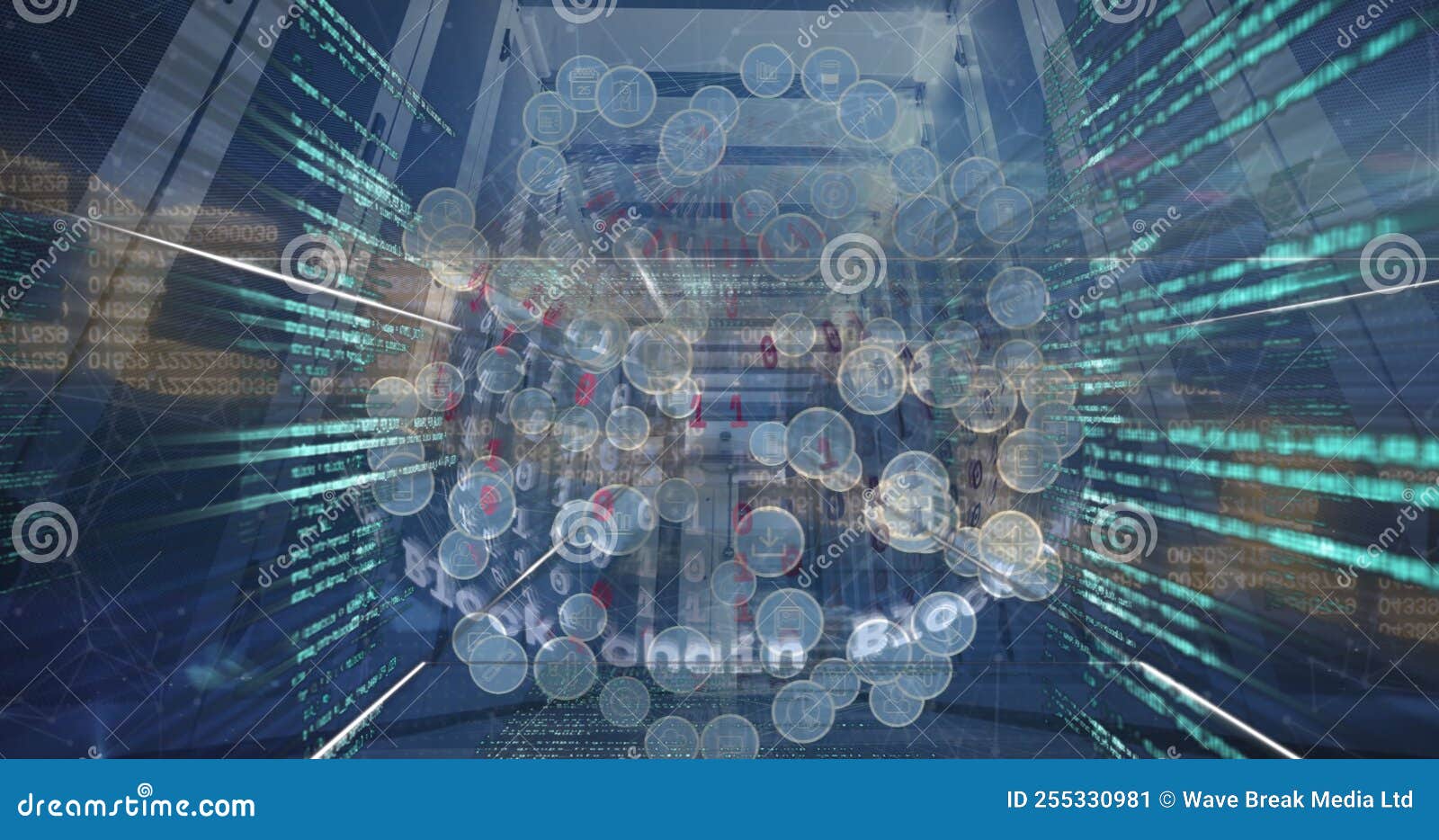 Image of Security Chain, Globe of Digital Icons and Data Processing ...