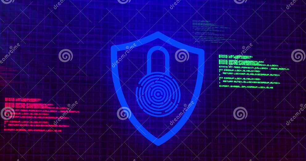 Image of Security Fingerprint and Data Processing Over Dark Background ...