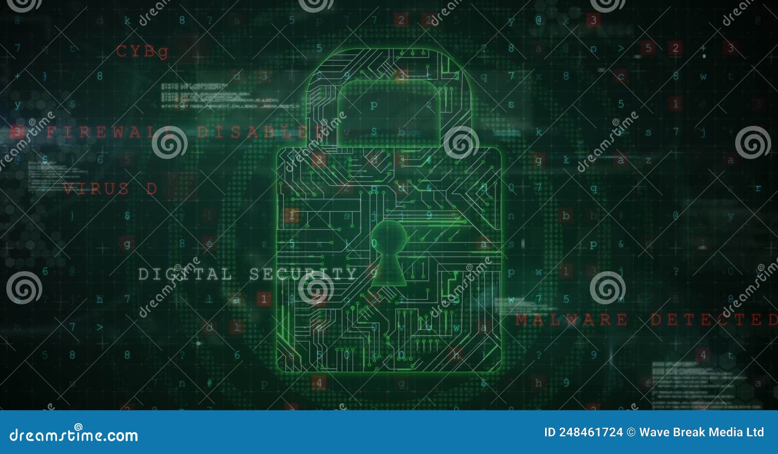 Image of Security Padlock and Data Processing Over Black Background ...