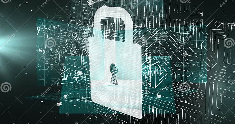 Image of Security Padlock Icon and Microprocessor Connections Against Data Processing Stock ...