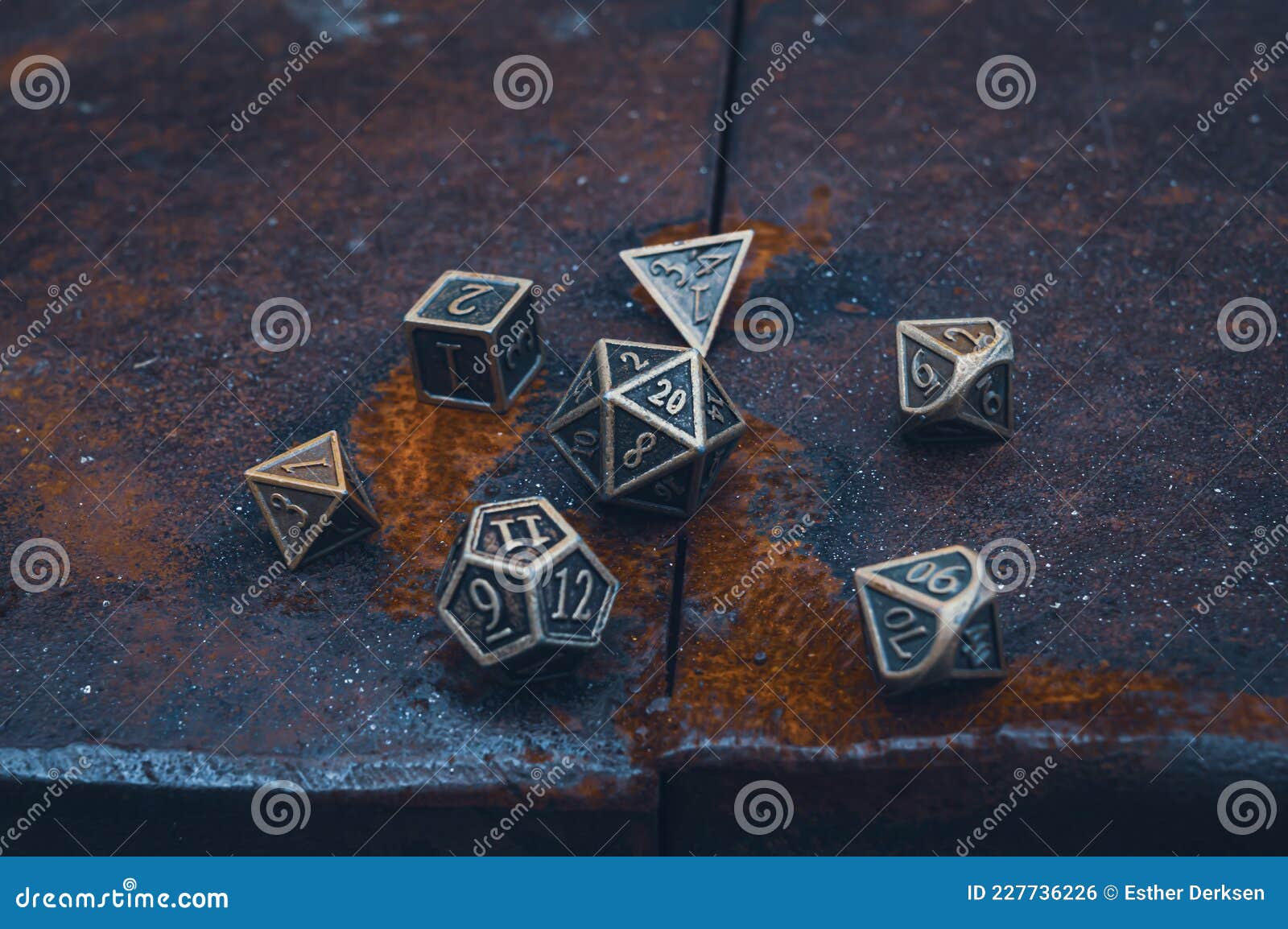An Image of a Set of RPG Dice on a Rusty Metal Surface Stock Photo ...