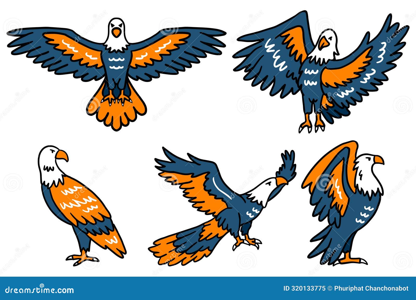The Image is a Set of Six Drawings of Birds in Flight Stock Vector ...