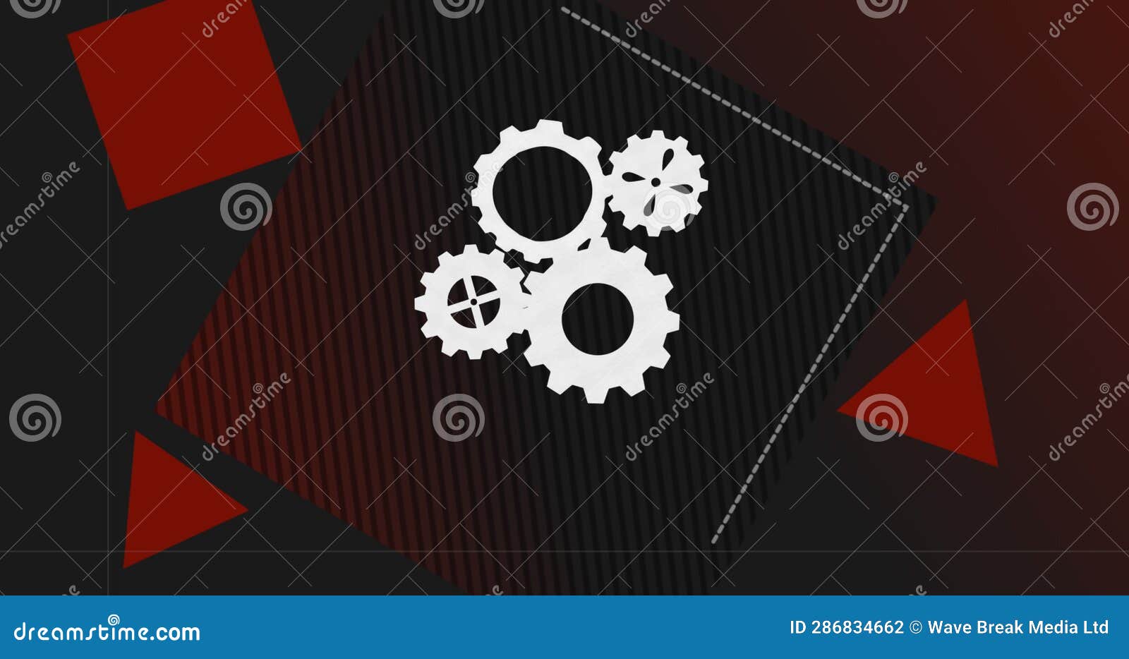 Image of Setting Icons Spinning and Red Abstract Shape Against Black ...