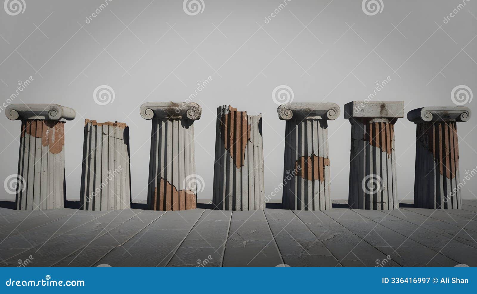 Broken Ancient Greek Columns in a Row Stock Illustration - Illustration ...