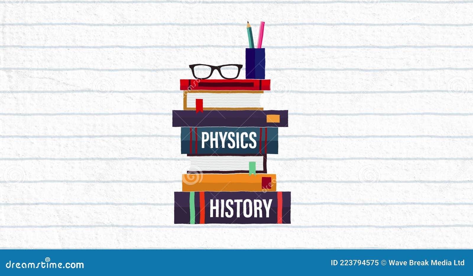 Image of Several Falling Books with a Blue Grid on a White Background ...