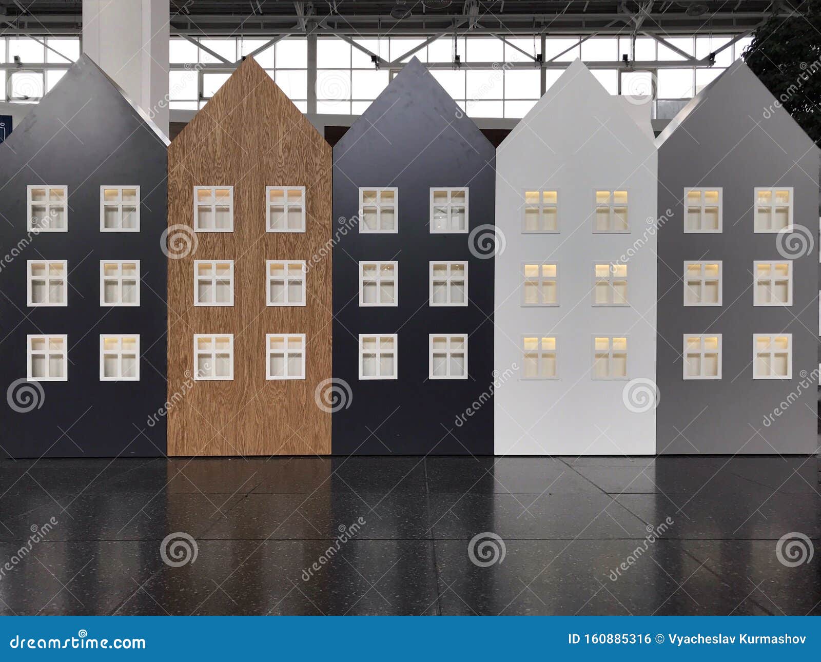 Image of Several Houses Cardboard Houses with Windows. Five Houses ...