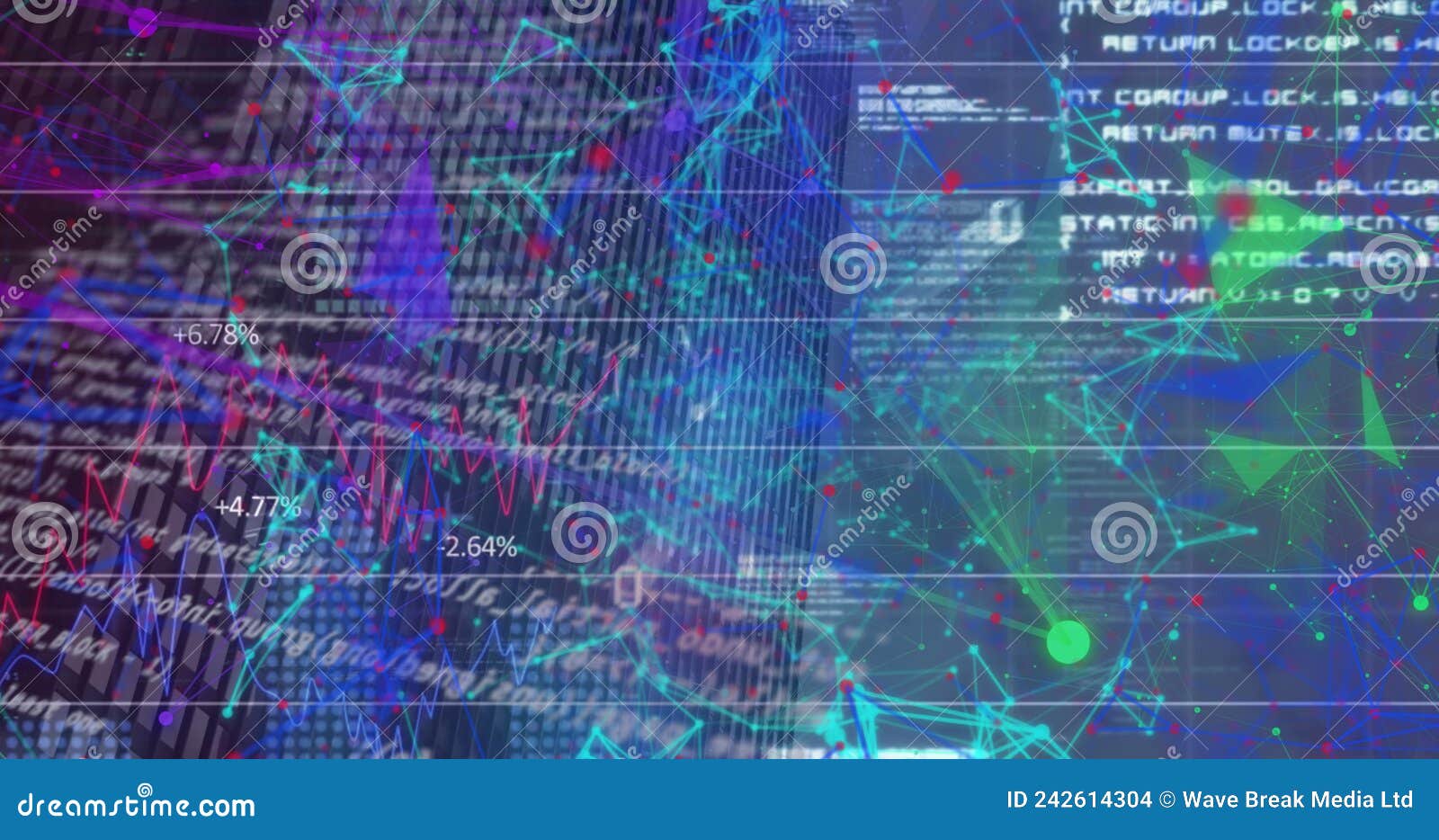 Image of Shapes and Data Processing on Blue Background Stock ...