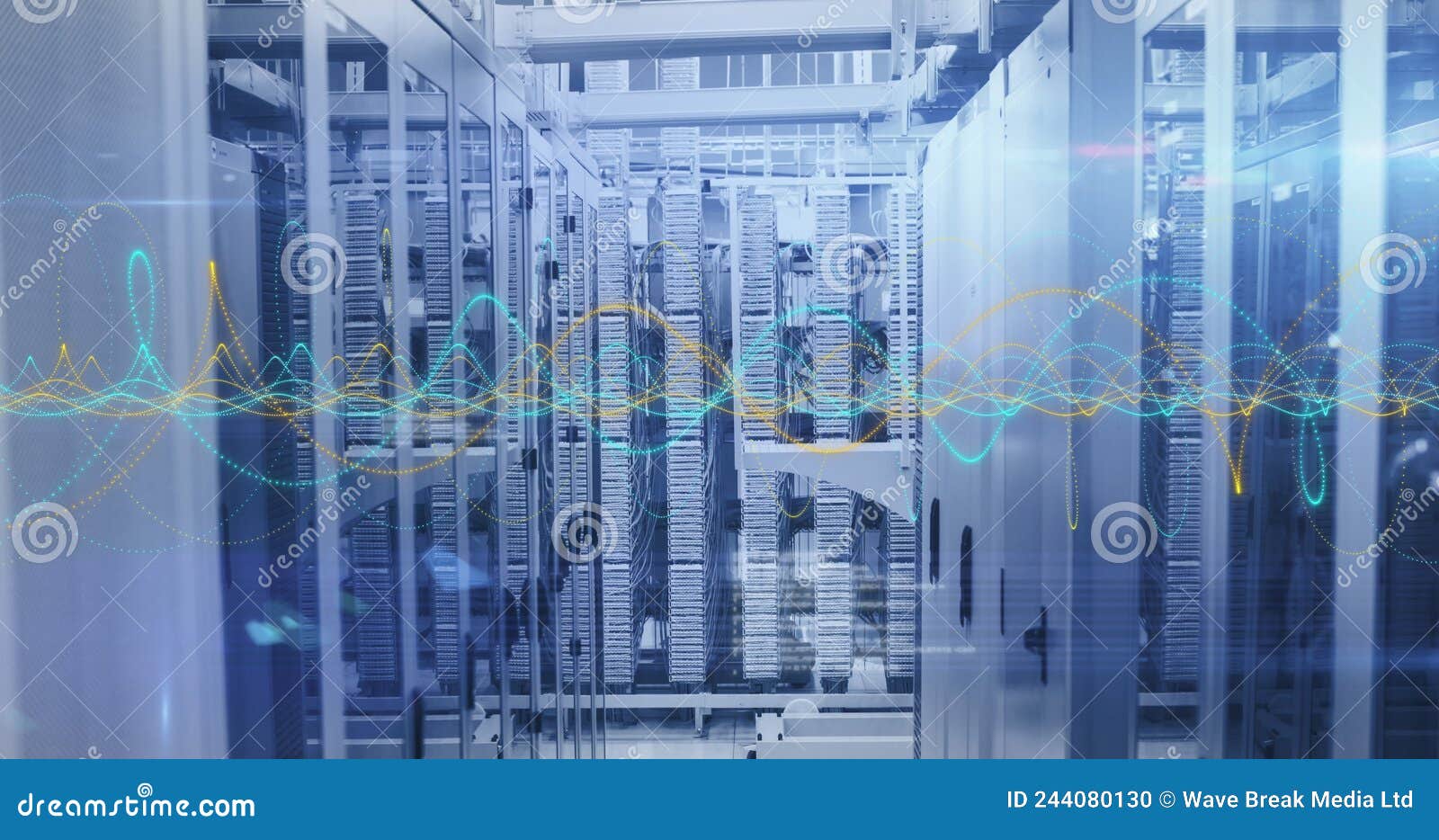 Image of Shapes and Data Processing Over Server Room Stock Illustration ...