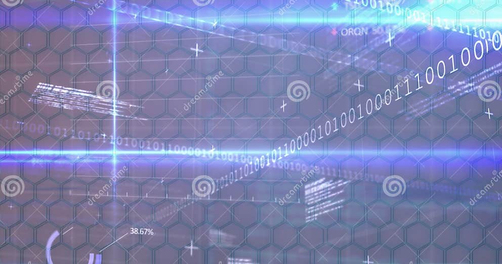 Image of Shapes Over Data Processing and Light Trails on White ...