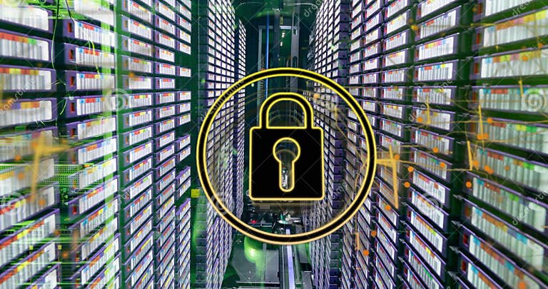Image of Shapes and Padlock Over Server Room Stock Photo - Image of security, cloud: 327013112