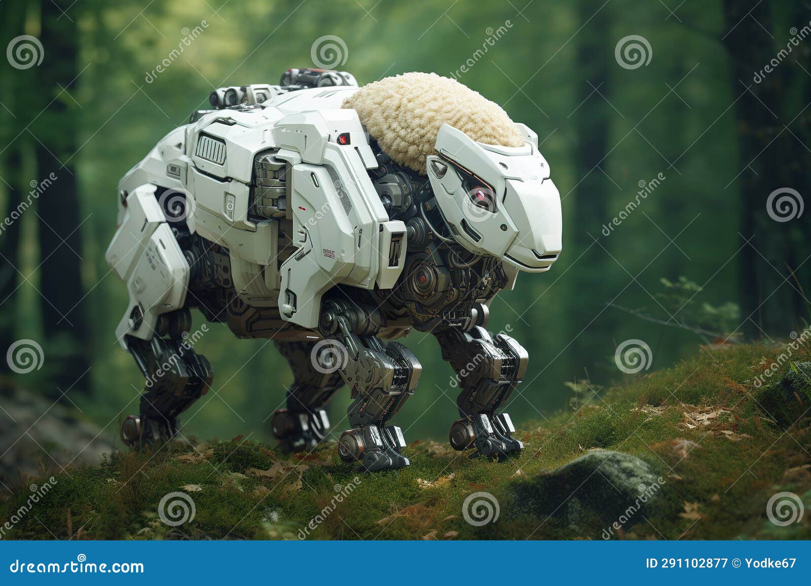 Image of Sheep Gundam Robot Technology an Ectronic in the Forest. Farm ...