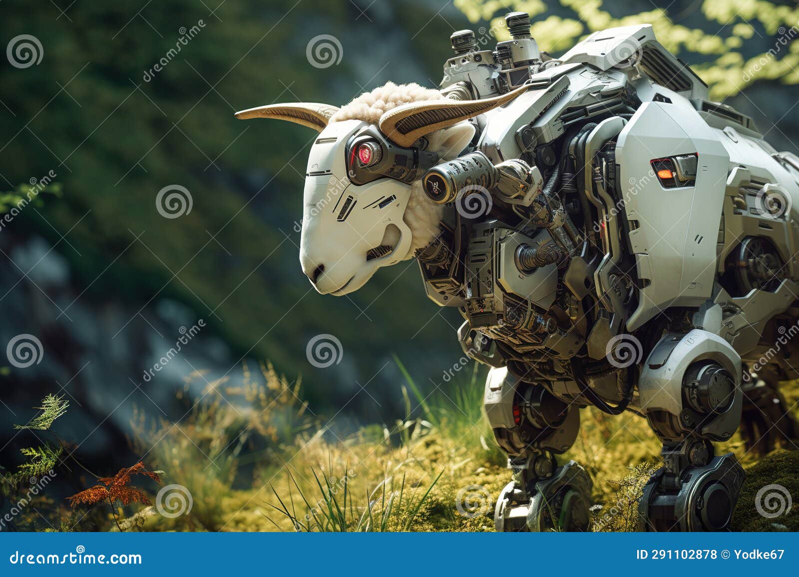 Image of Sheep Gundam Robot Technology an Ectronic in the Forest. Farm ...
