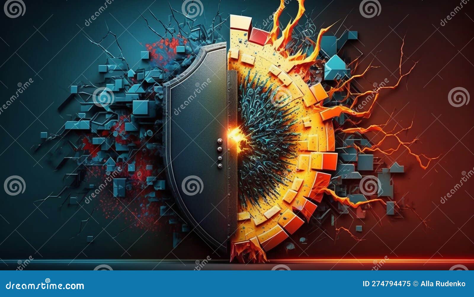 Image of a Shield with Bursting Fire. Cyber Security and Data ...