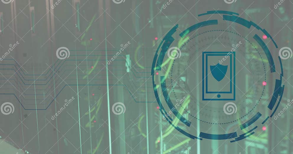 Image of Shield and Digital Data Processing Over Computer Servers Stock ...