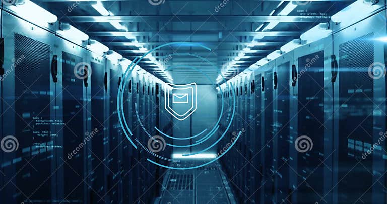 Image of Shield Icon and Digital Data Processing Over Computer Servers ...