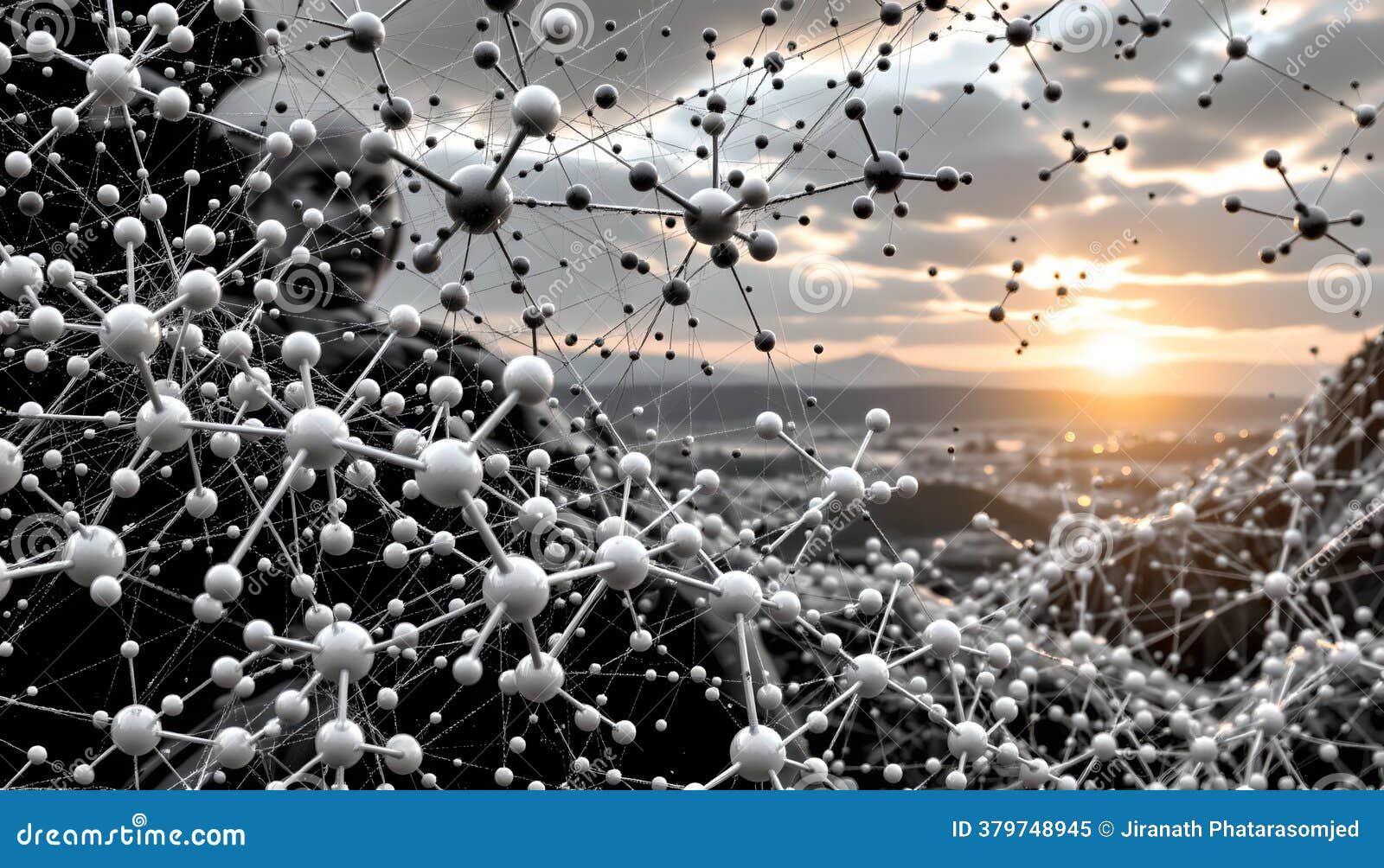 Molecular Convergence, A Central Molecule Encircled By Cluster Of ...