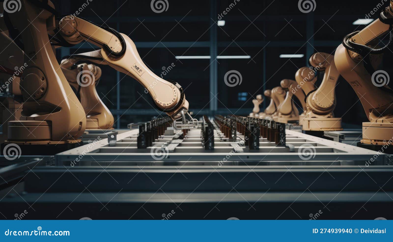 Advanced Robotic Arm Operating on a Manufacturing Assembly Line Stock ...