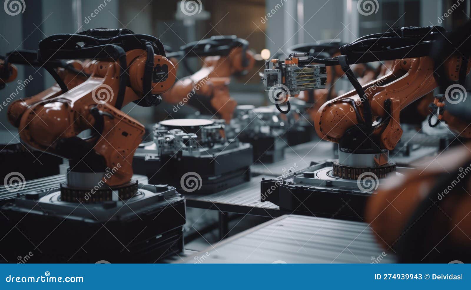 Advanced Robotic Arm Operating on a Manufacturing Assembly Line Stock ...