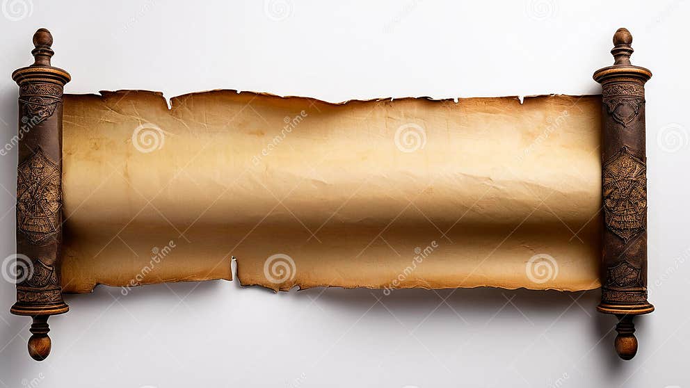 An Ancient Scroll in a Horizontal Position, Unrolled on a White ...