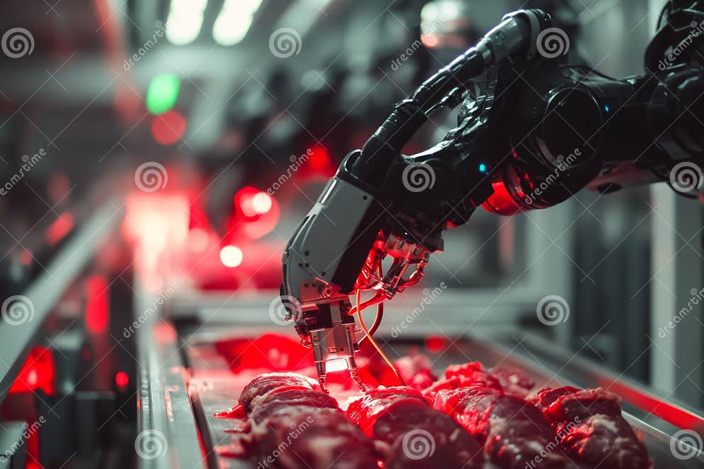 Precision Robotics in Meat Processing Stock Illustration - Illustration ...