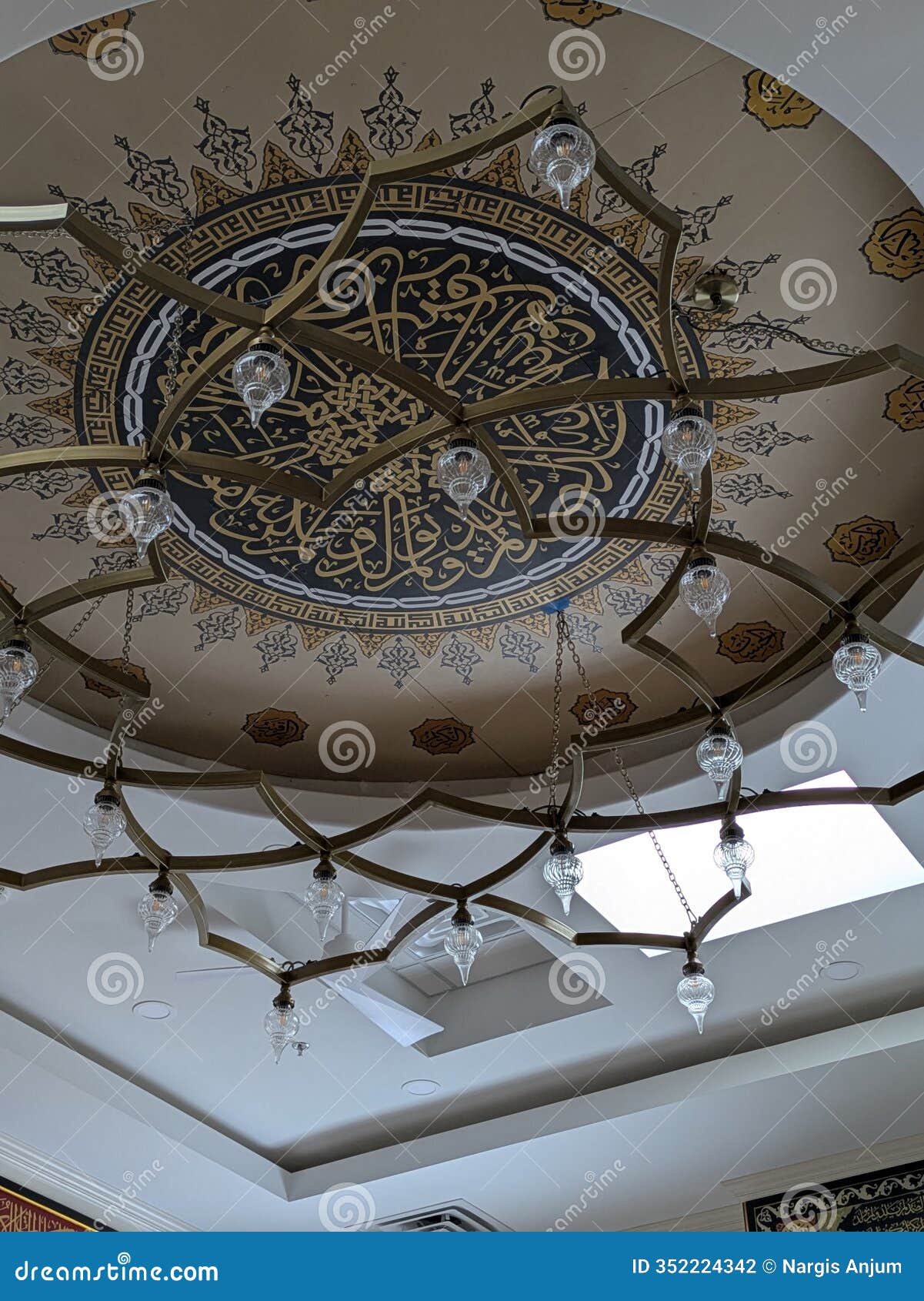 Intricate Islamic Ceiling Art with Chandelier Stock Photo - Image of ...