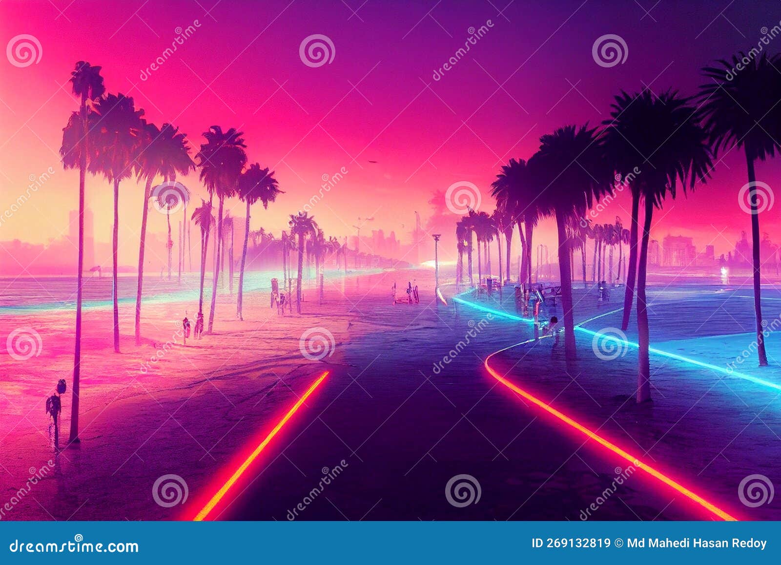 Venice Beach in the Future Vaporwave Lighting Blade Stock Illustration ...