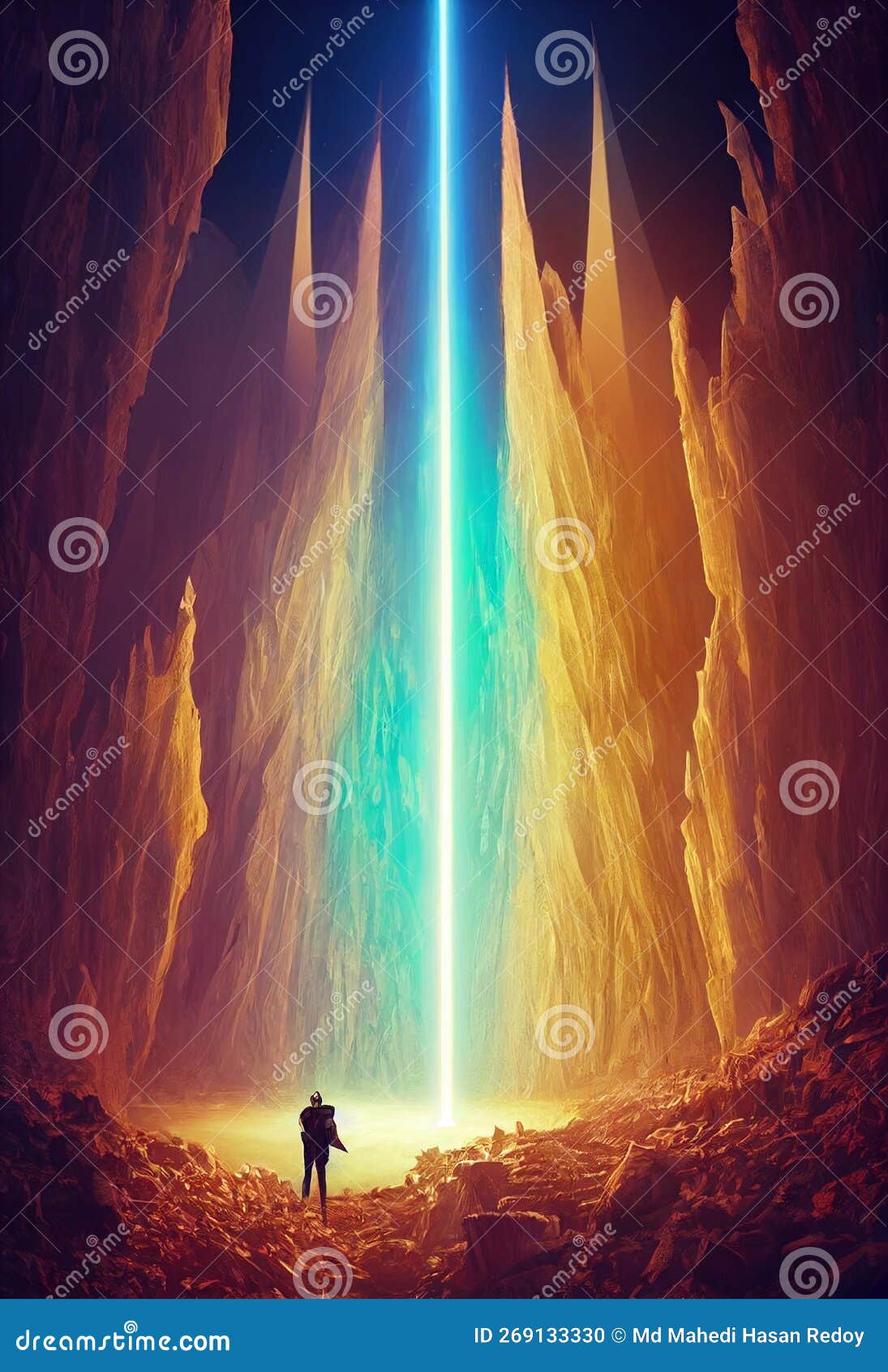 Epic Opening Scene of a Magnificent Crystal Spire Stock Illustration ...